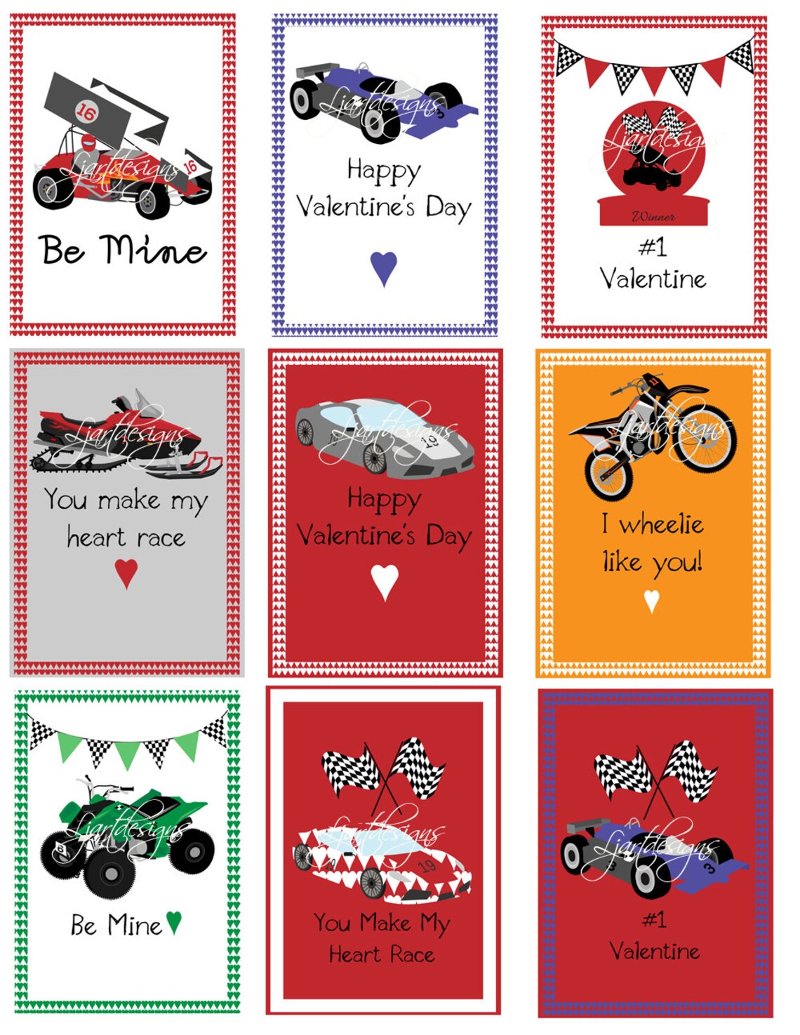 Digital Valentine's Day Cards, Race Cars, Motorcycle, Four Wheeler ...
