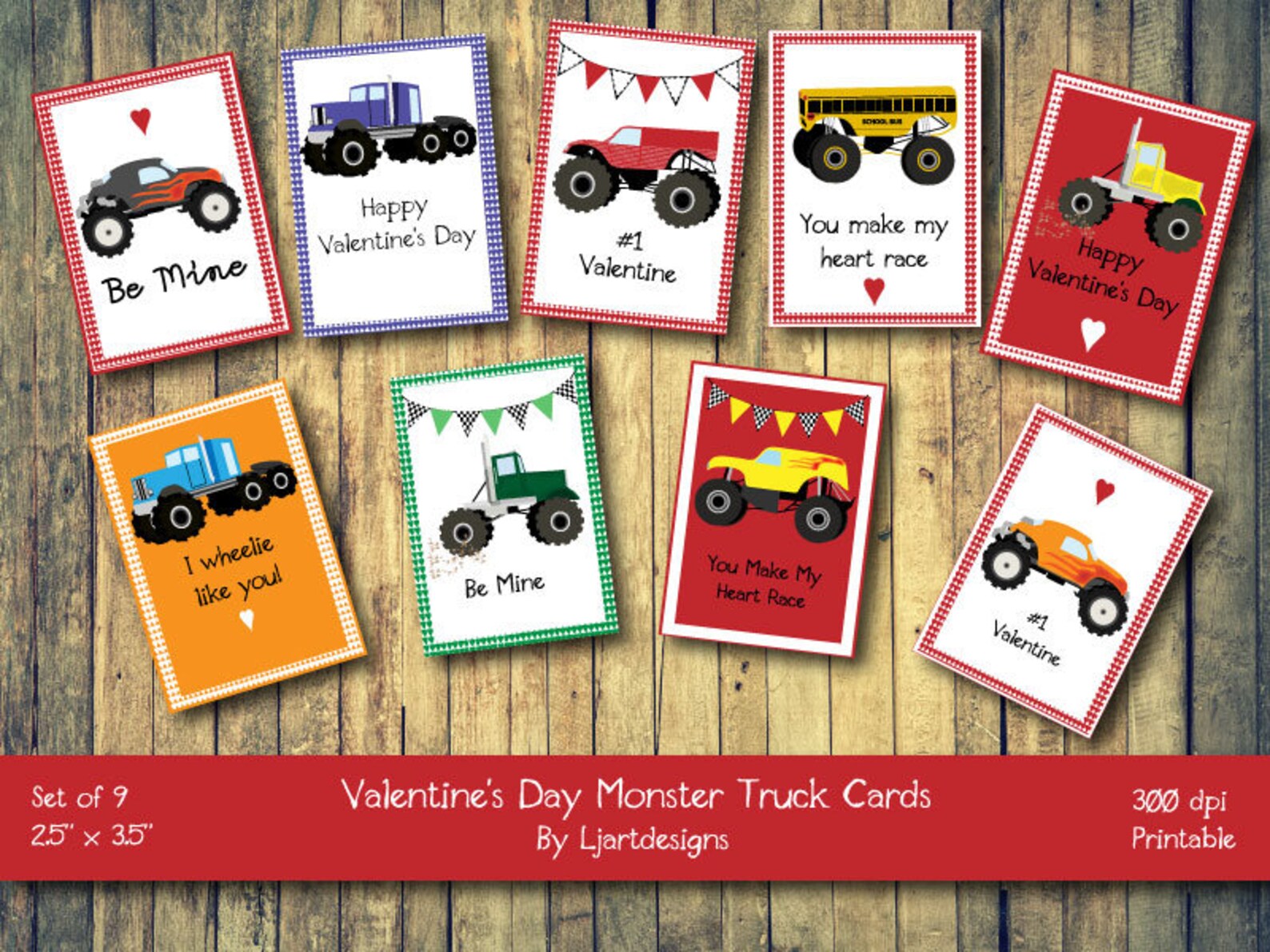 Digital Valentine's Day Cards Monster Trucks Mud Trucks - Etsy