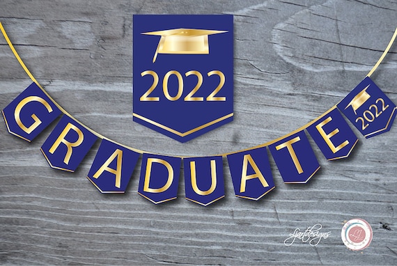 Royal Blue and Gold Digital Graduation Bunting Flags, Graduate Banner ...