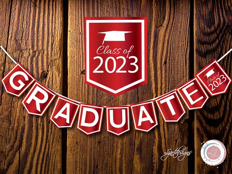 Red and White Graduation Banner, Graduate Bunting Flags, Digital ...