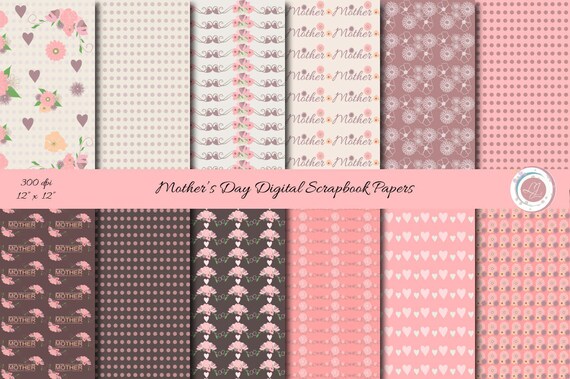 Mother's Day Pink Blush Papers, Digital, Scrapbooking, Patterned,Papers ...