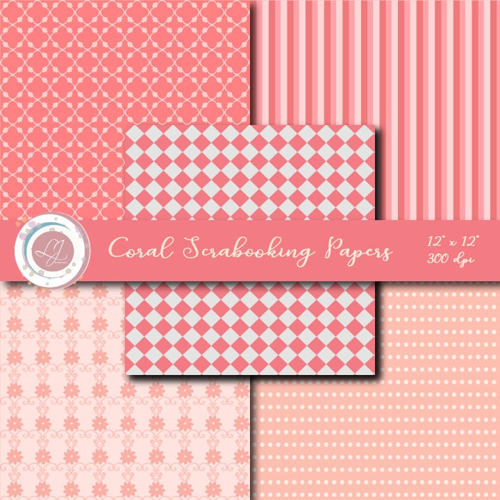 Coral Digital Papers Crafts Scrapbooking Patterned Instant - Etsy