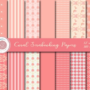 Coral Digital Papers Crafts Scrapbooking Patterned Instant - Etsy