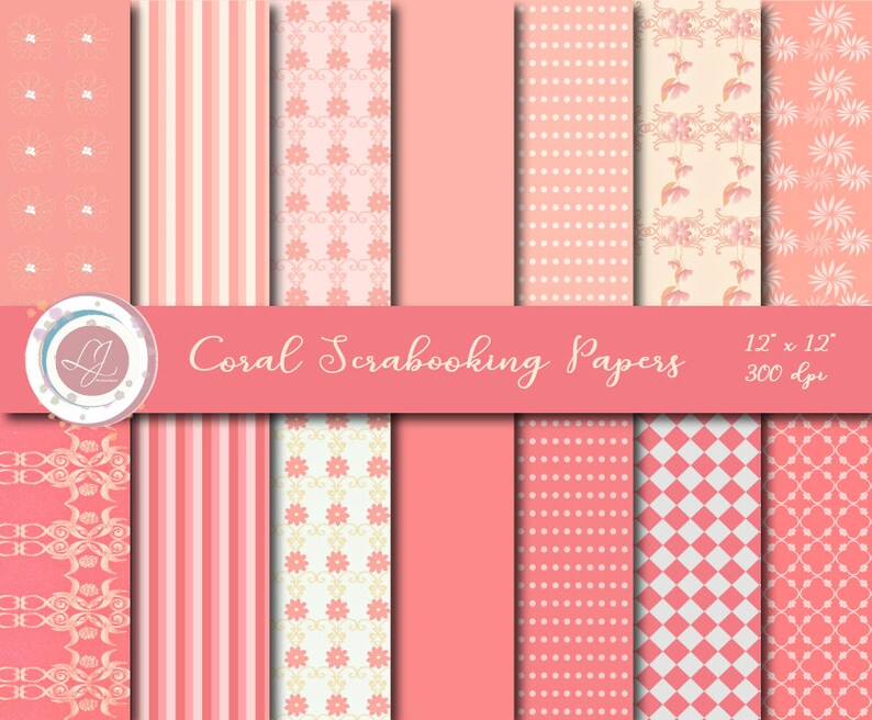 Coral Digital Papers Crafts Scrapbooking Patterned Instant - Etsy