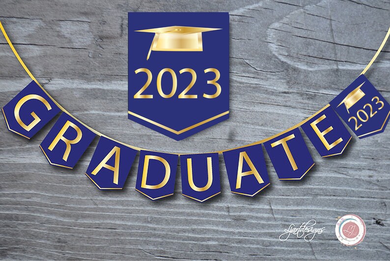 Royal Blue and Gold Digital Graduation Bunting Flags Graduate - Etsy España