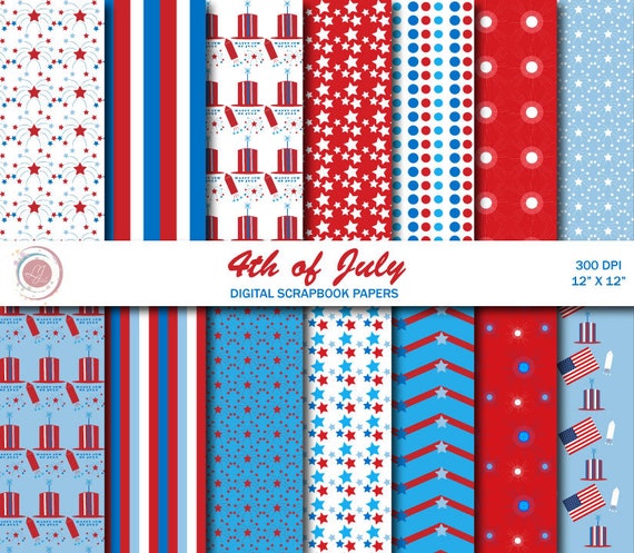 Fourth of July Digital Scrapbook Papers, Fireworks, Stars, Stripes ...