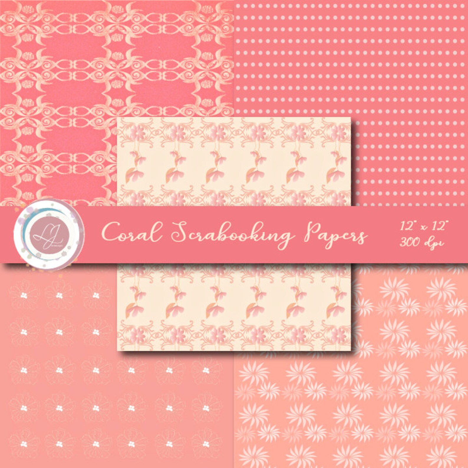 Coral Digital Papers Crafts Scrapbooking Patterned Instant - Etsy