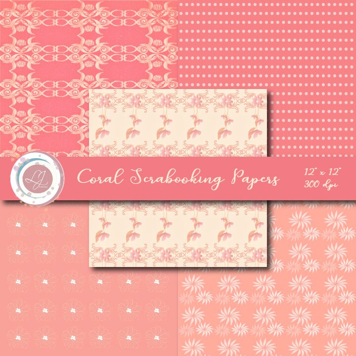 Coral Digital Papers Crafts Scrapbooking Patterned Instant - Etsy