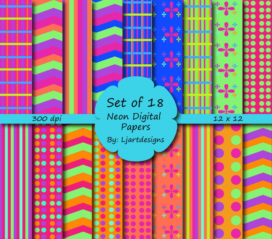 Neon Digital Papers, Scrapbooking Papers, Crafts, Supply, Bright ...