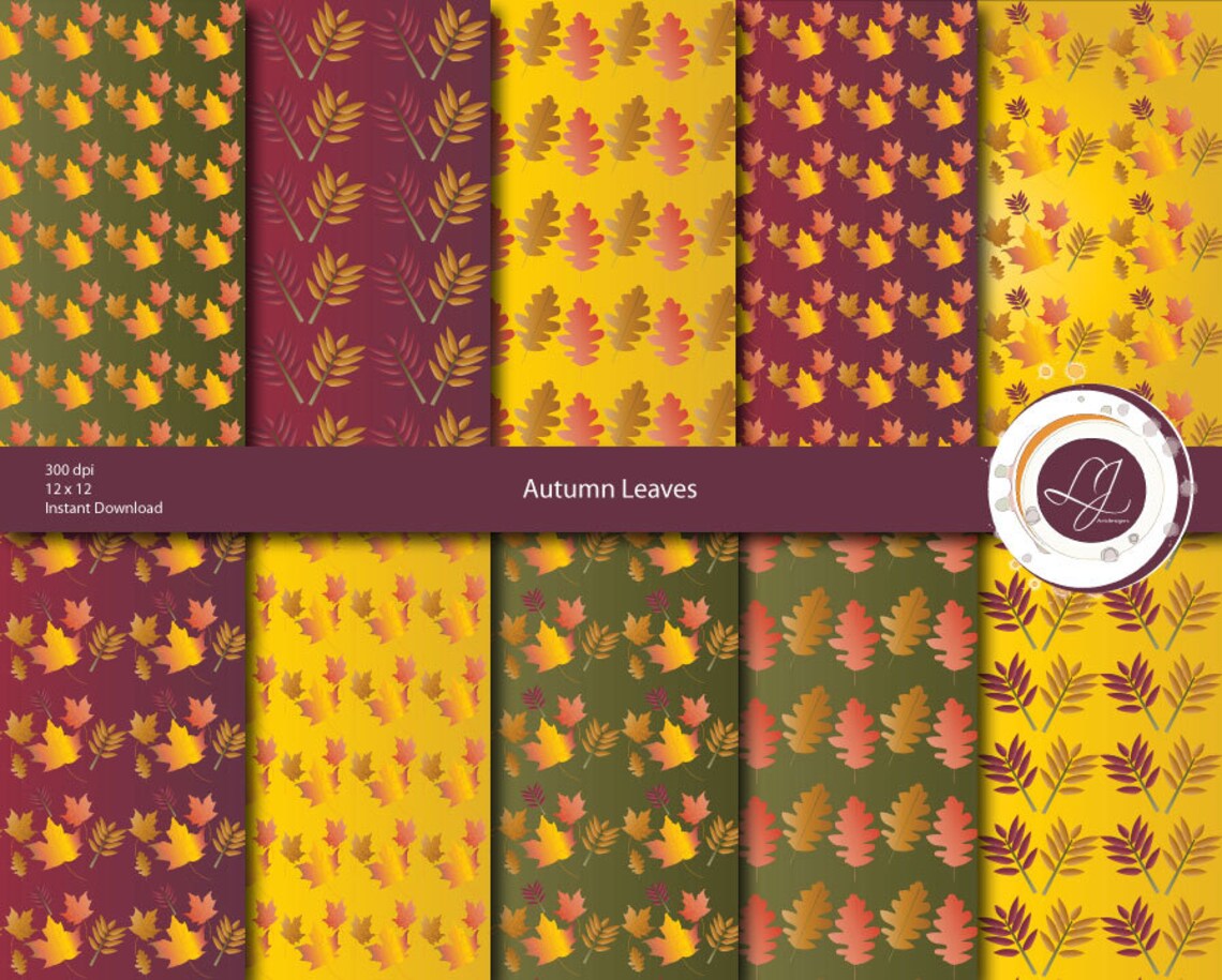 Autumn Leaves Digital Scrapbooking Papers, Crafts, Supply, Fall Leaves ...