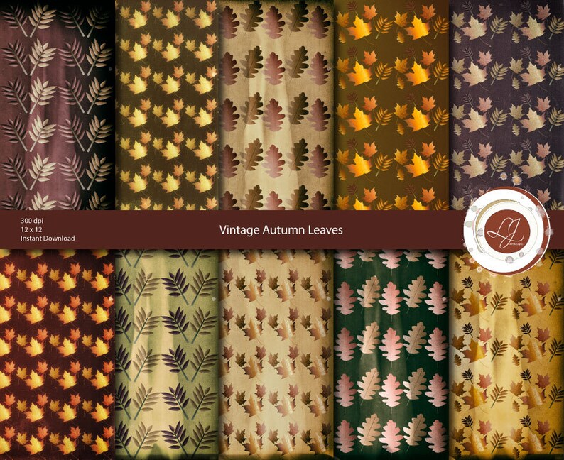 Vintage Autumn Leaves, Digital Scrapbook Papers, Craft Papers, Supply ...