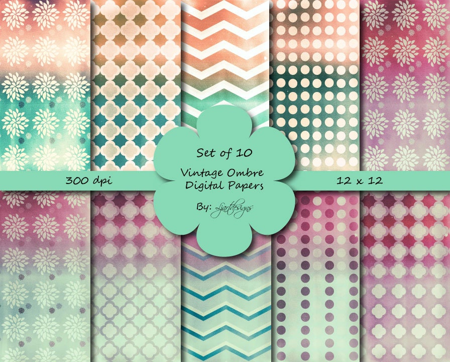 Digital Vintage Ombre Papers, Two Toned, Patterned, Scrapbooking ...
