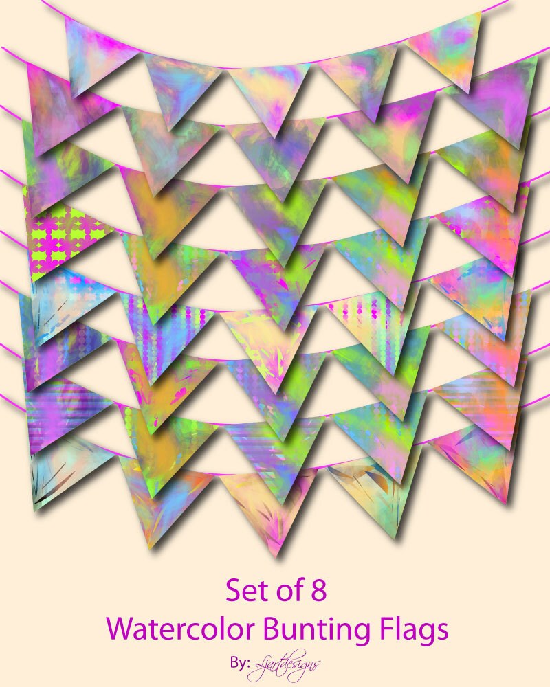 Watercolor Banner, Patterned,bunting Flags, Scrapbook Supplies, Craft ...