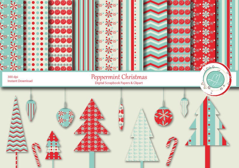 Sale 50% Off, Christmas Digital Scrapbook Set, Peppermint, Scrapbook ...