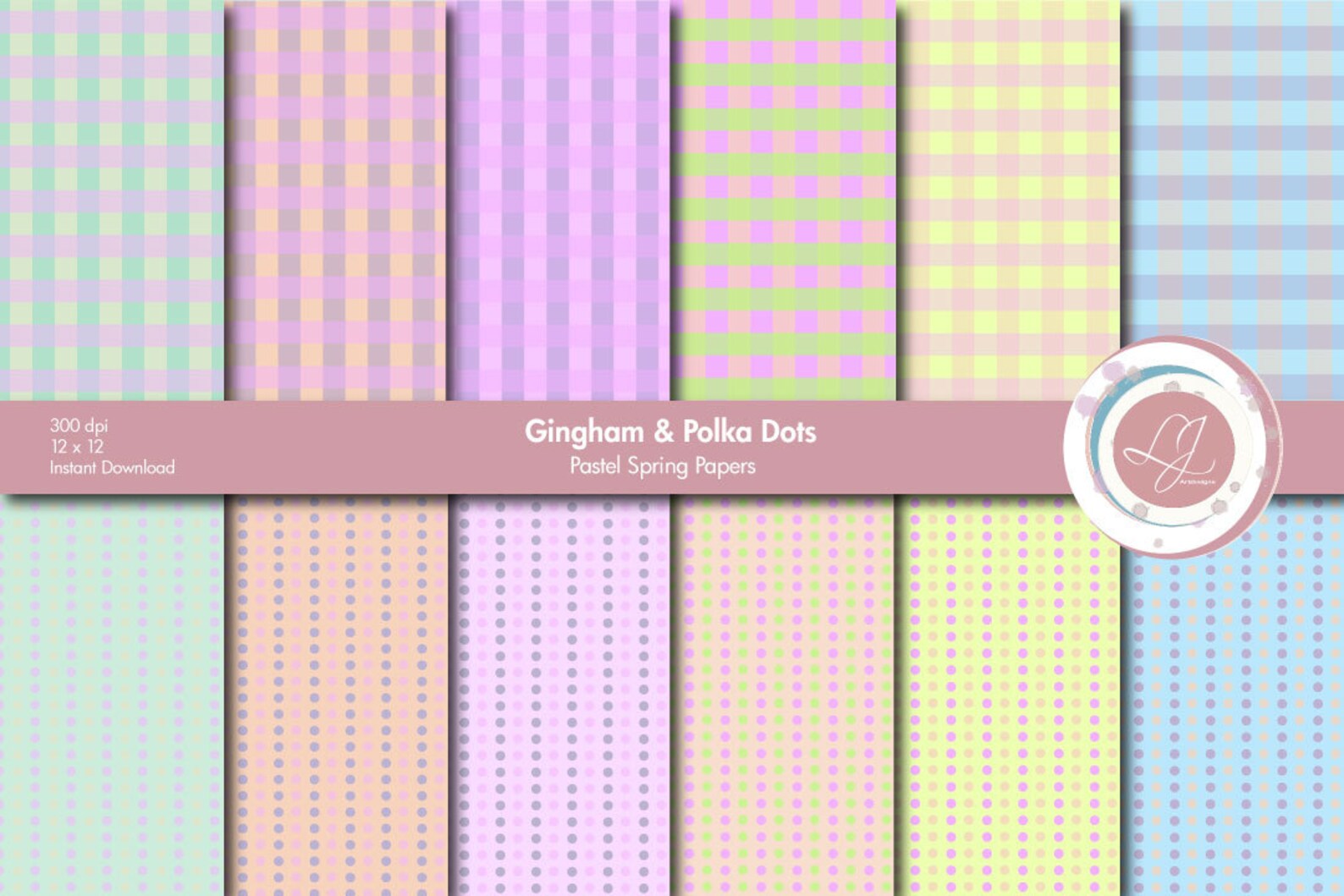 Polka Dot and Gingham Digital Papers, Crafts, Scrapbooking, Papers ...