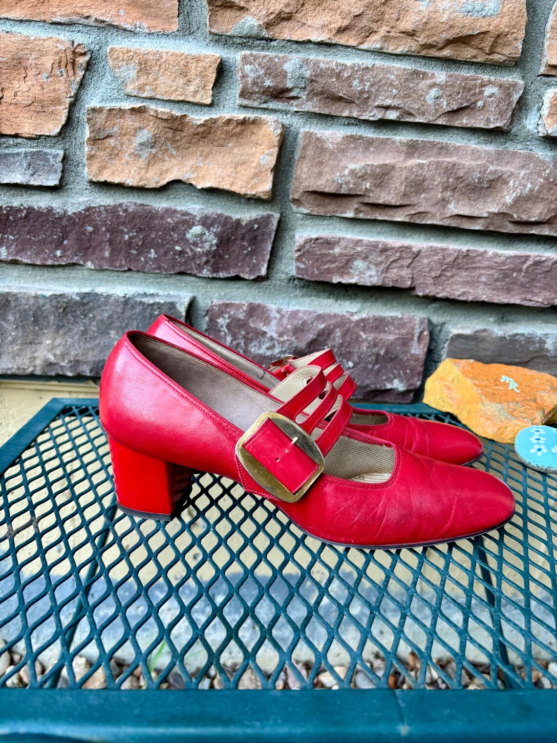 1960s Red Leather Buckle Shoes: 60s Mod Platform Shoes, Women's 7.5 - Etsy