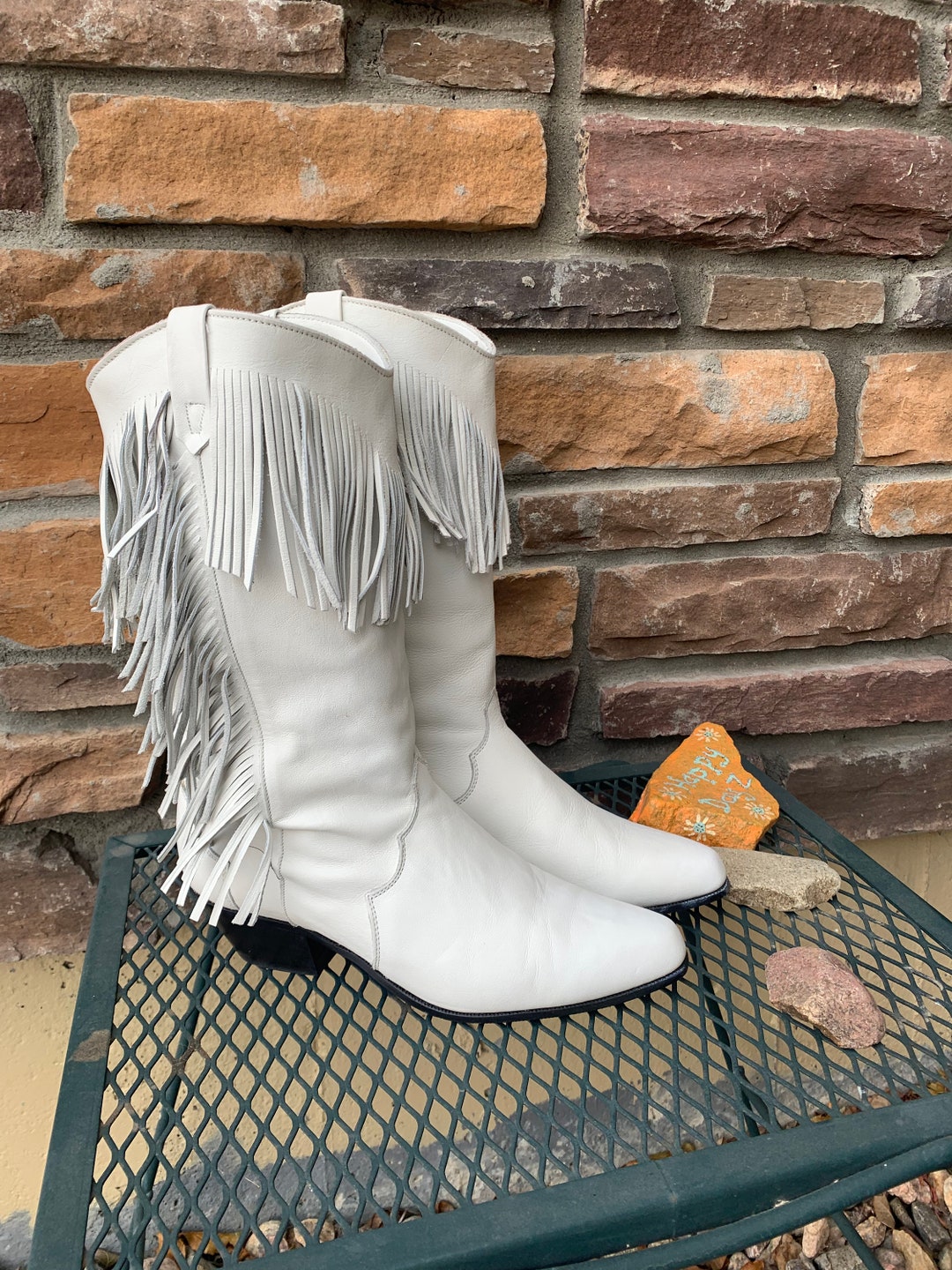 Vintage White Fringe Cowboy Boots/ 80s White Boots/ Vintage Western ...