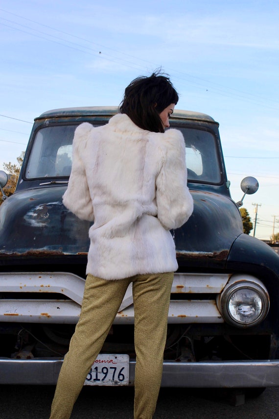 Vintage Fur Coat/ White Rabbit Fur Coat/ 80s White Fu… - Gem