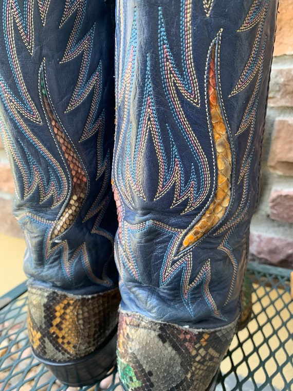 1980s Dan Post Rainbow Colored Snakeskin Cowboy Boots… - Gem