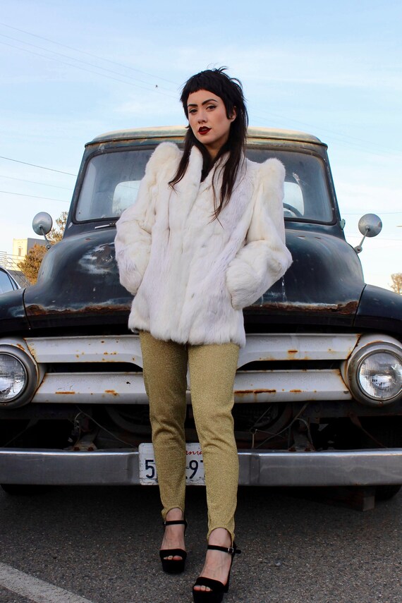 Vintage Fur Coat/ White Rabbit Fur Coat/ 80s White Fu… - Gem