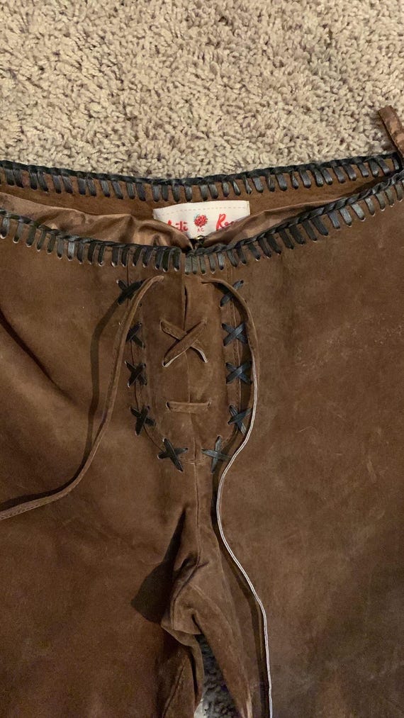 70s Dead Stock Suede Leather Bell Bottoms/ Lace Up Su… - Gem