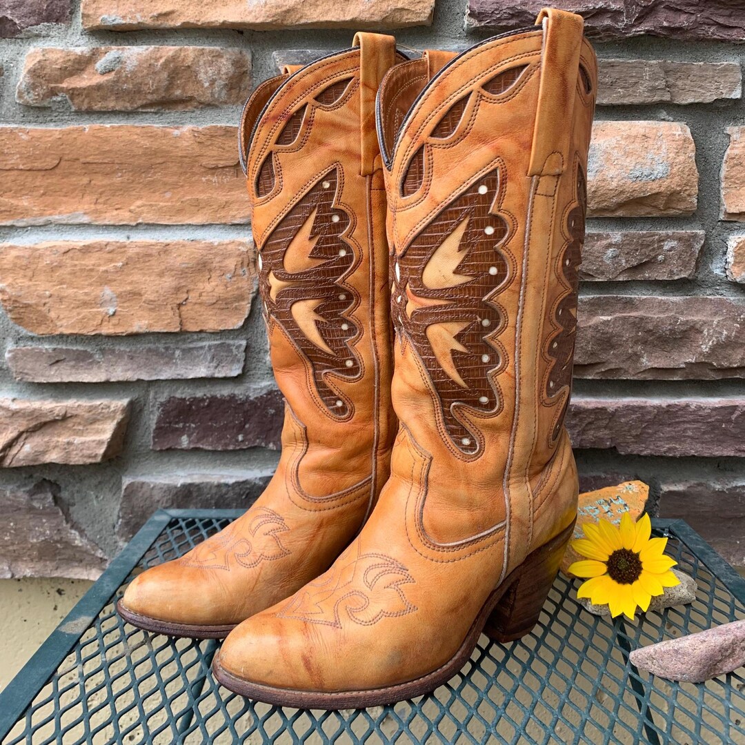 70s Capezio Butterfly Cowboy Boots/ Vintage Capezio Inlay Cowboy Boots ...