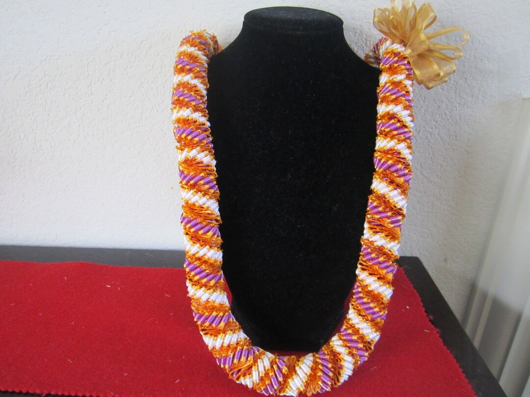Kika cigar Hawaiian Satin Ribbon Lei in Purple Gold Blue - Etsy