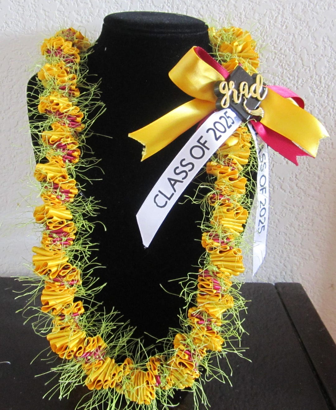 Glorious Ribbon Lei in Gold and Burgundy for Class of 2025 Graduation ...