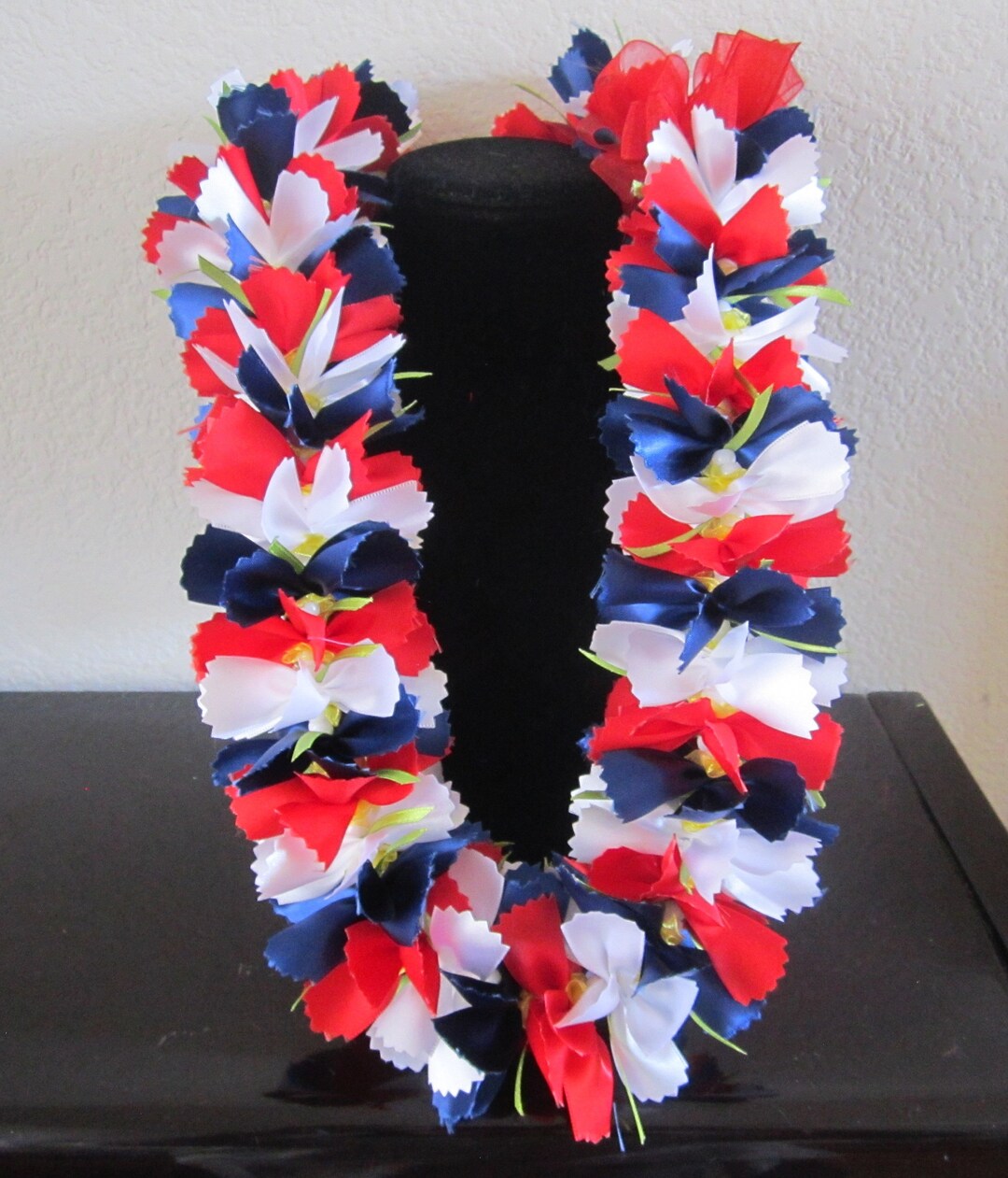 Cosmo Flower Satin Ribbon Lei in Red, White, Blue, Pink and Gold for ...