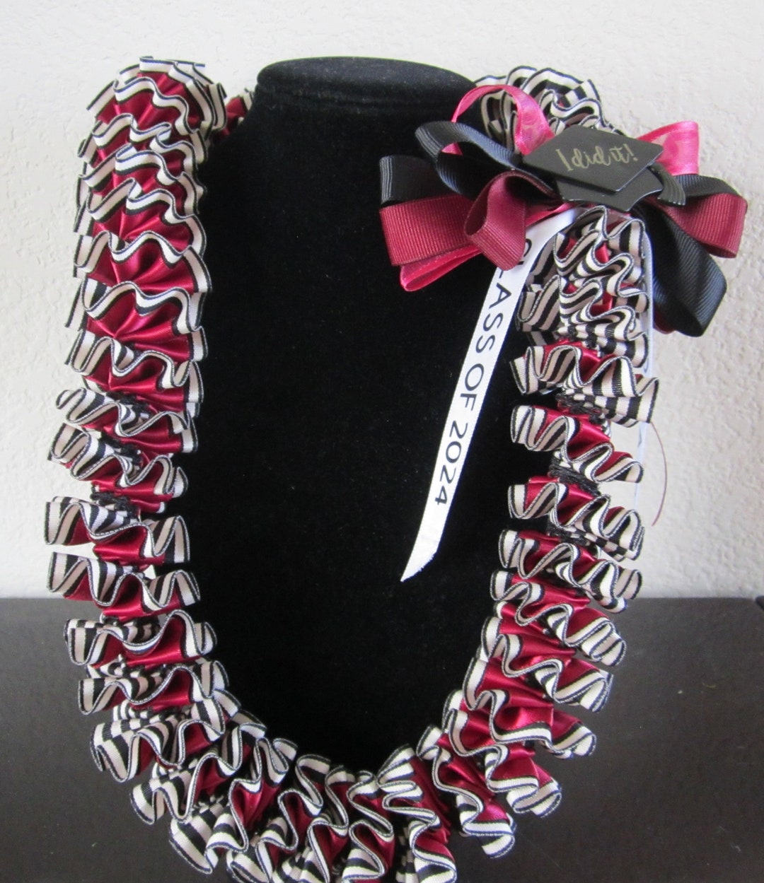 Plumeria Ribbon Lei in Burgundy, Black, Lime Green, Hunter Green and ...