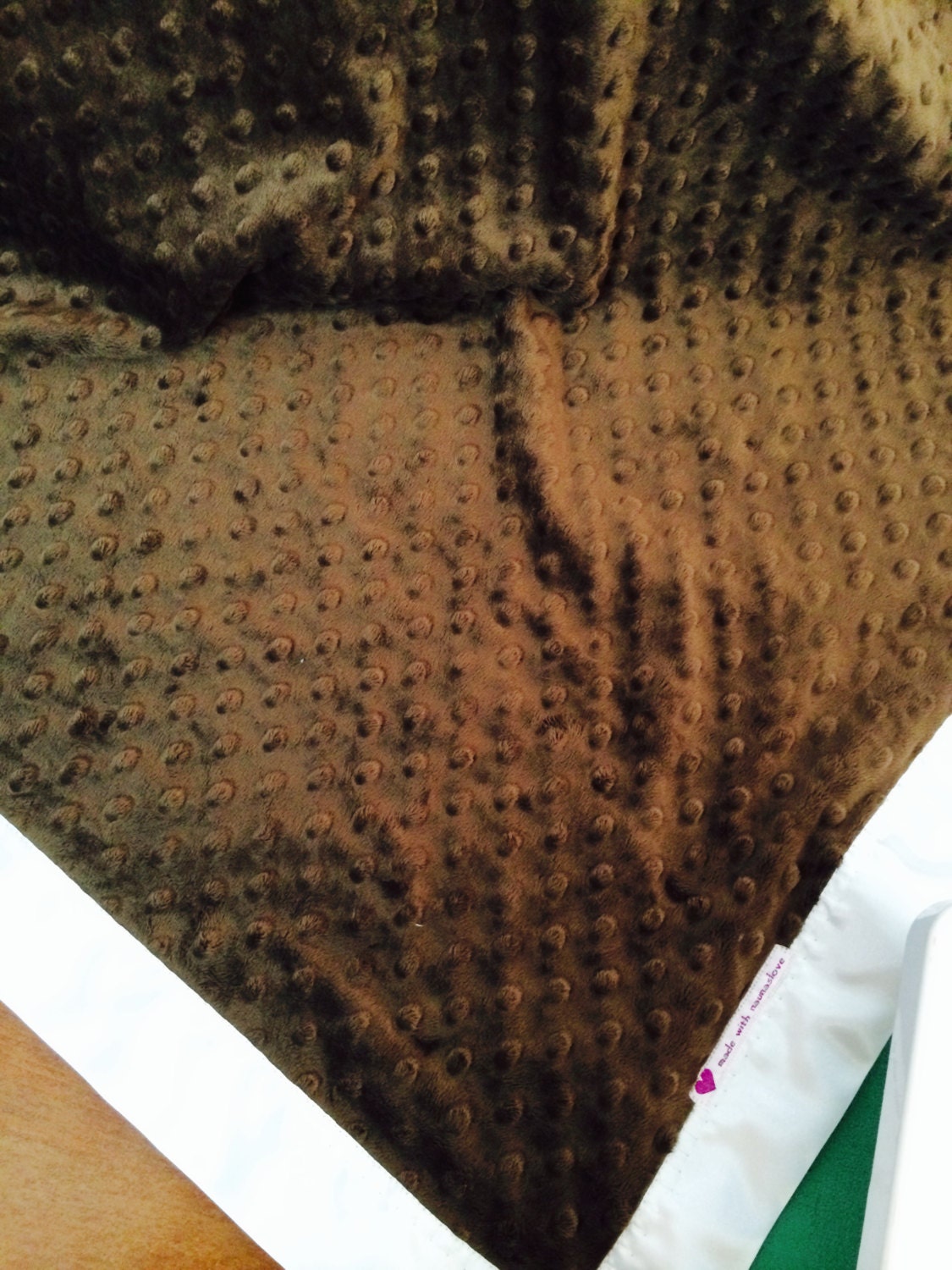 30 x 35 Chocolate brown minky dot baby blanket with ivory satin backing ...