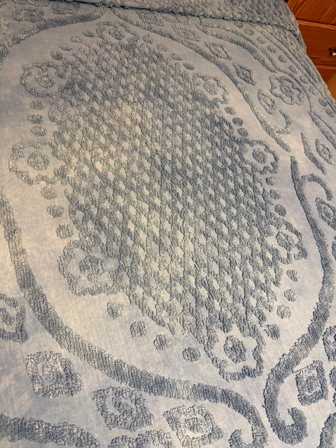 Vintage Chenille Cotton Blue Bedspread 107 X 129 Queen/king - Etsy