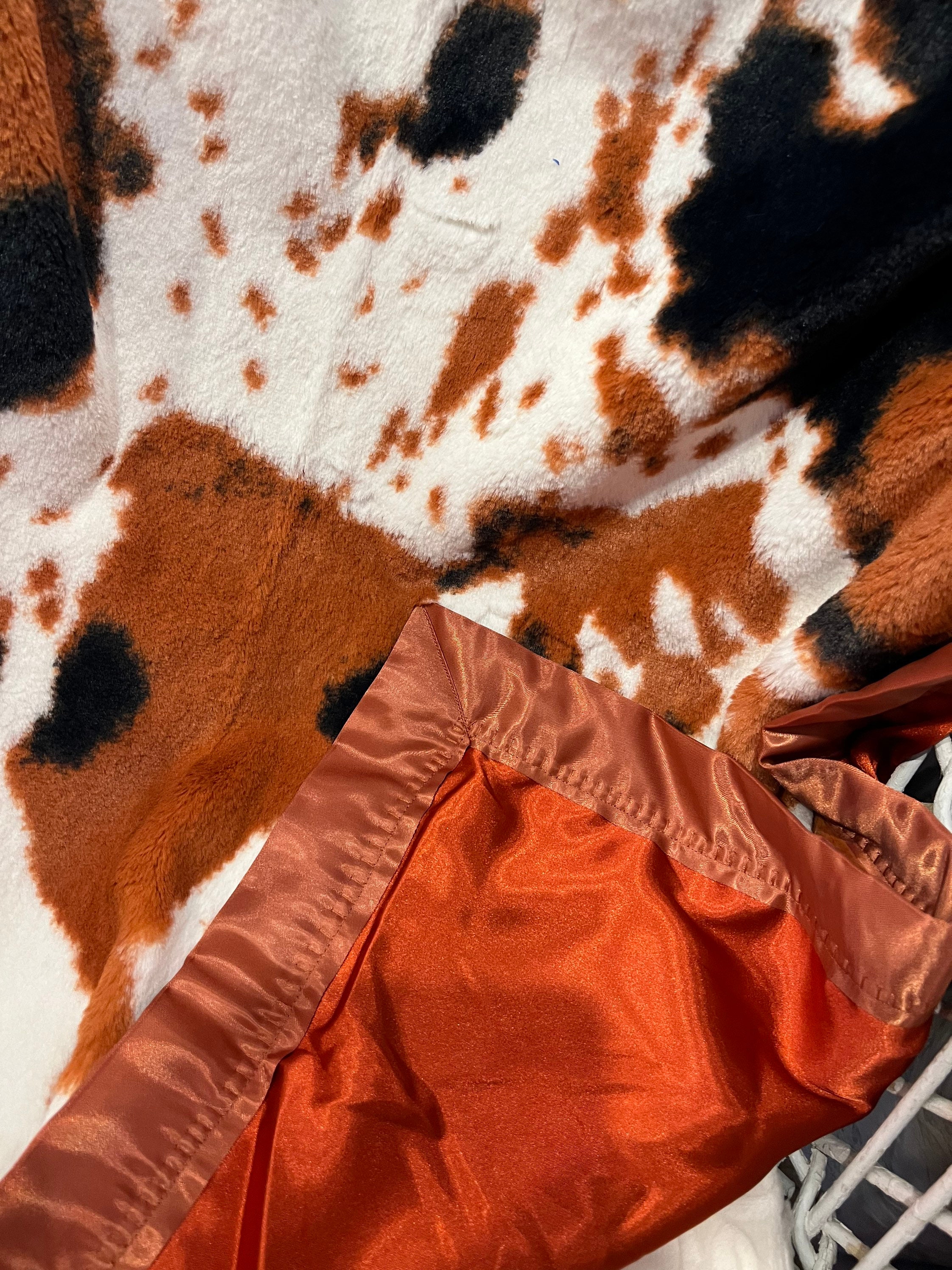 30 x 35 Paint Pony minky fuzzy baby blanket with rust satin backing and ...