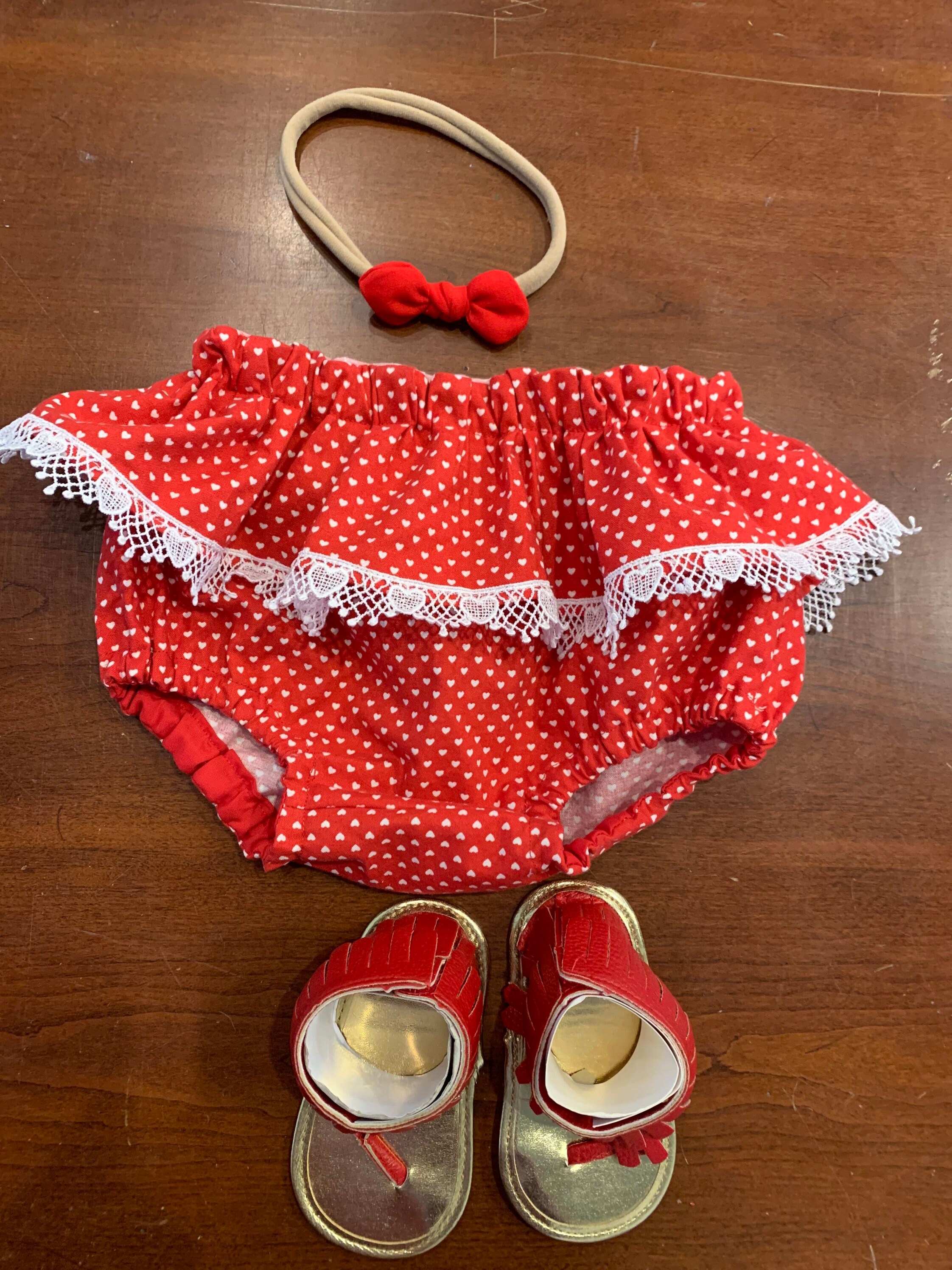 Red Valentines heart ruffle bloomers