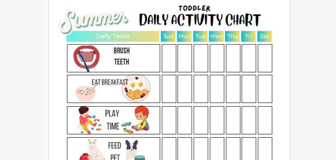 Summer Toddler Daily Activity Chart With Visual Aid - Etsy