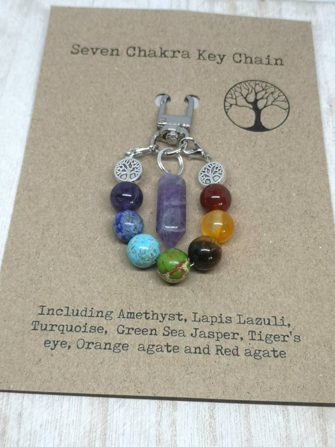 Chakra Beaded Keychain, Seven Chakra Keyring, Yoga Keychain, Amethyst ...