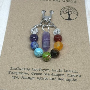 Chakra Beaded Keychain, Seven Chakra Keyring, Yoga Keychain, Amethyst ...