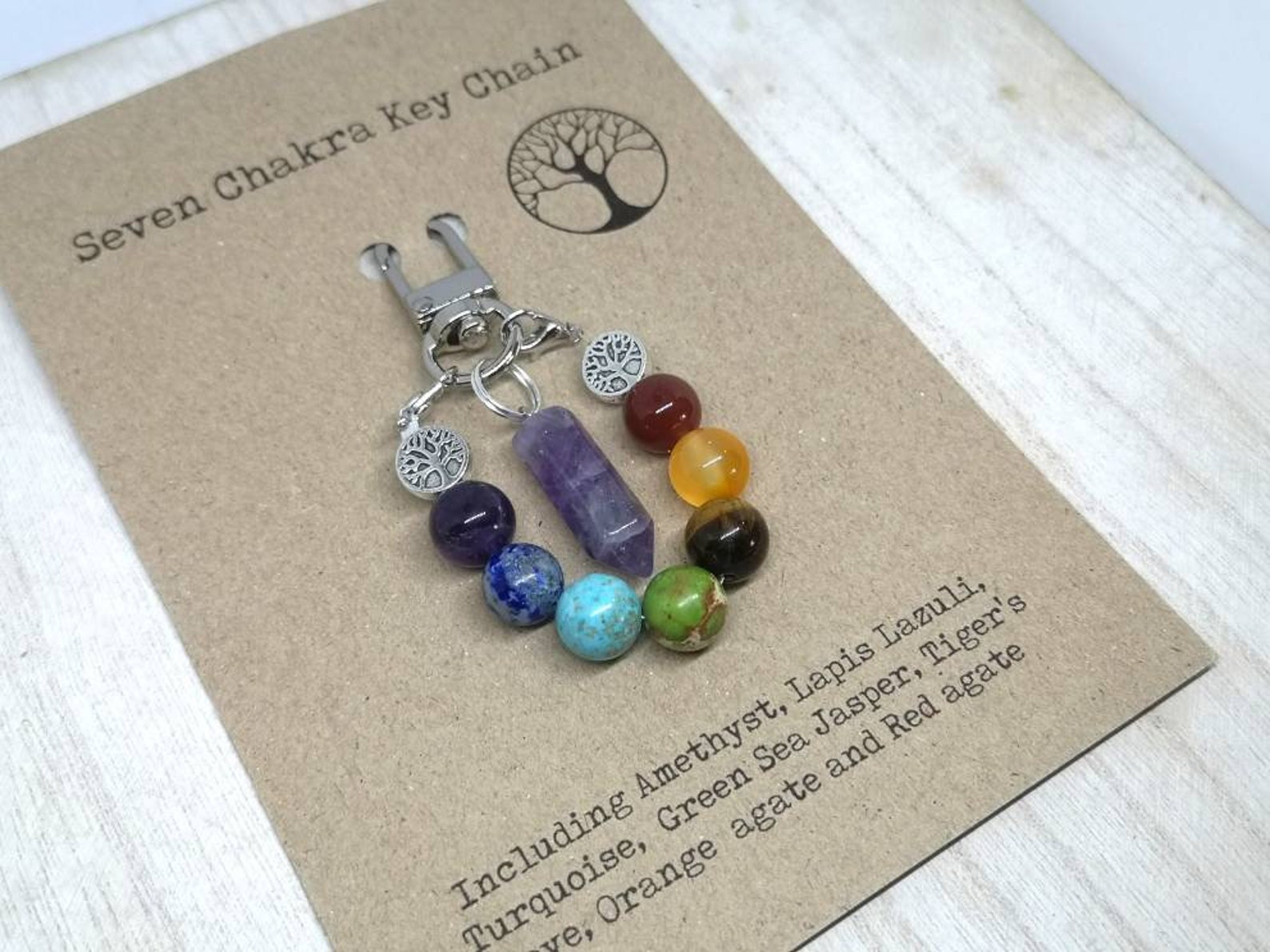 Chakra Beaded Keychain, Seven Chakra Keyring, Yoga Keychain, Amethyst ...