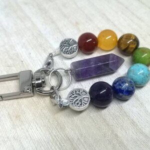 Chakra Beaded Keychain, Seven Chakra Keyring, Yoga Keychain, Amethyst ...