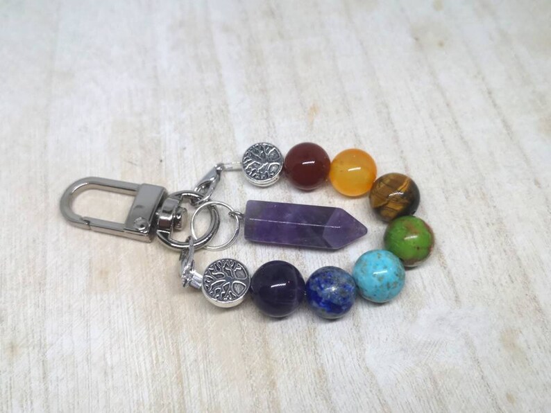 Chakra Beaded Keychain, Seven Chakra Keyring, Yoga Keychain, Amethyst ...