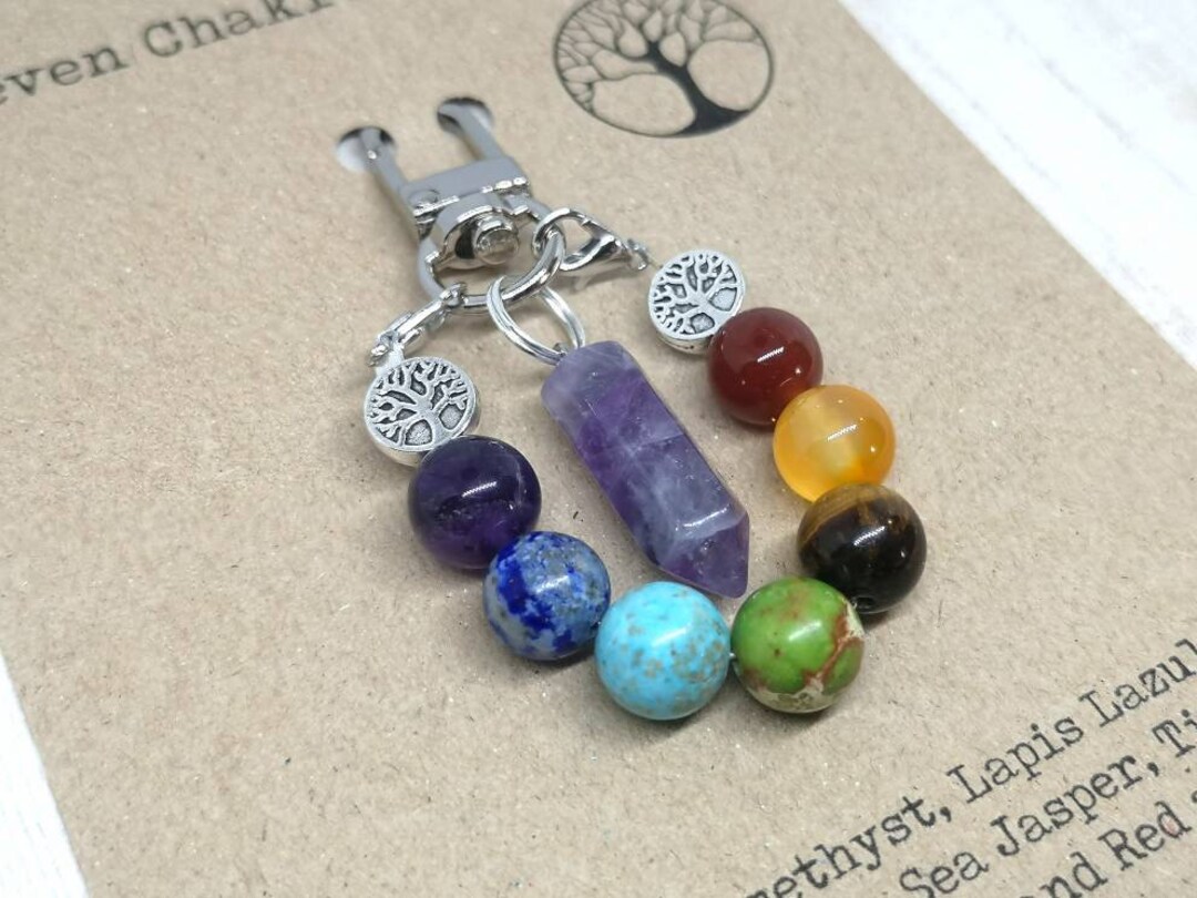 Chakra Beaded Keychain, Seven Chakra Keyring, Yoga Keychain, Amethyst ...
