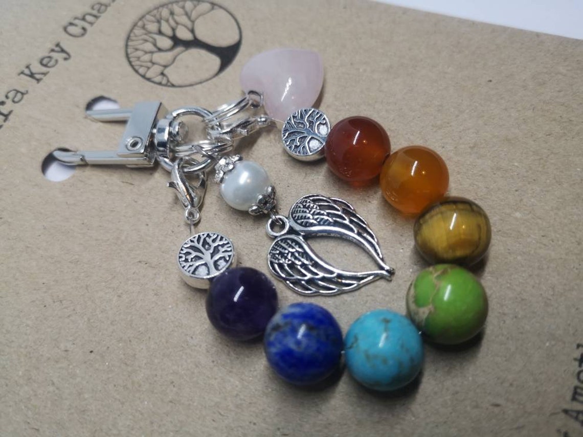 Chakra Beaded Keychain, Seven Chakra Keyring, Yoga Keychain, Tree of ...