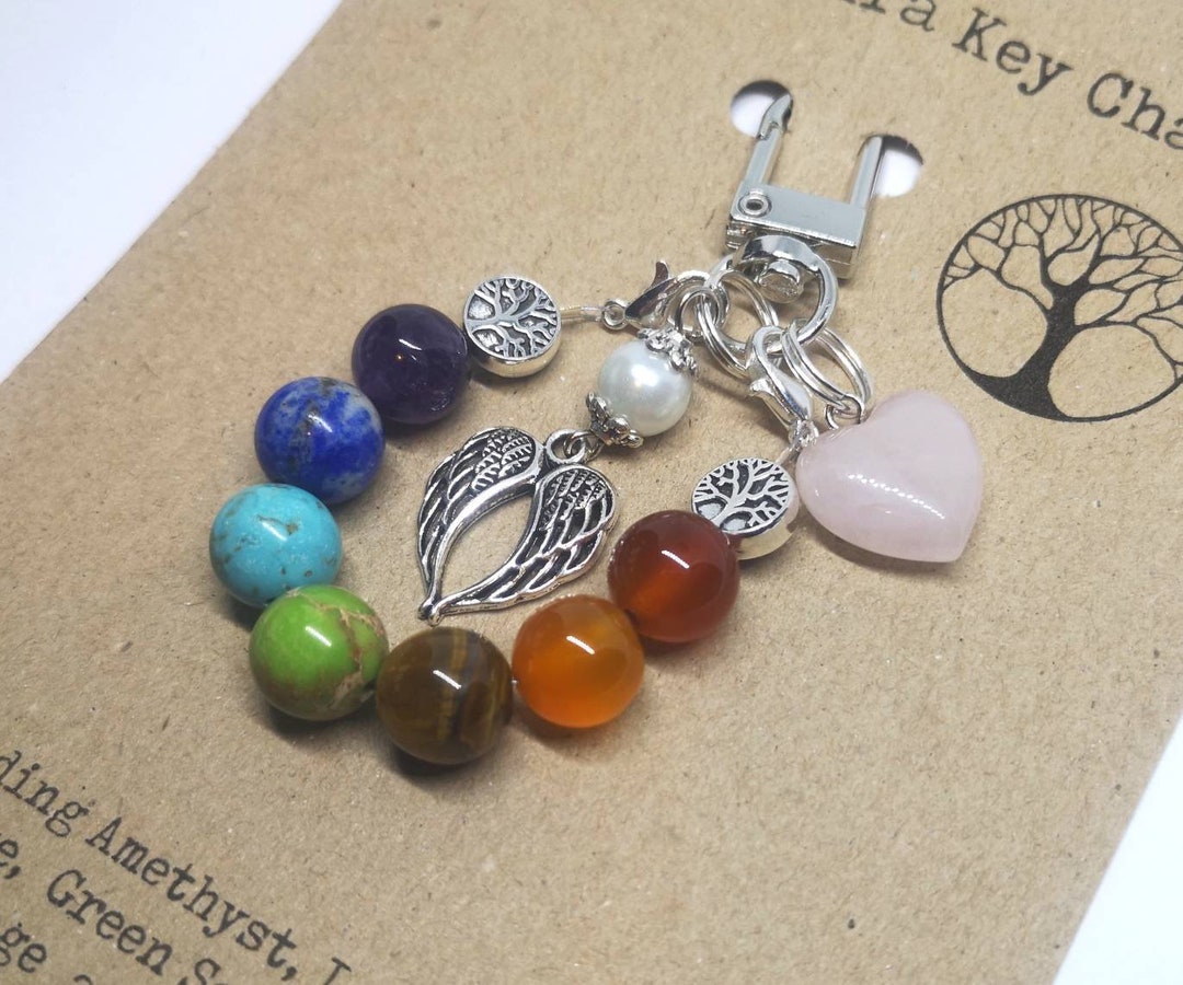 Chakra Beaded Keychain, Seven Chakra Keyring, Yoga Keychain, Tree of ...