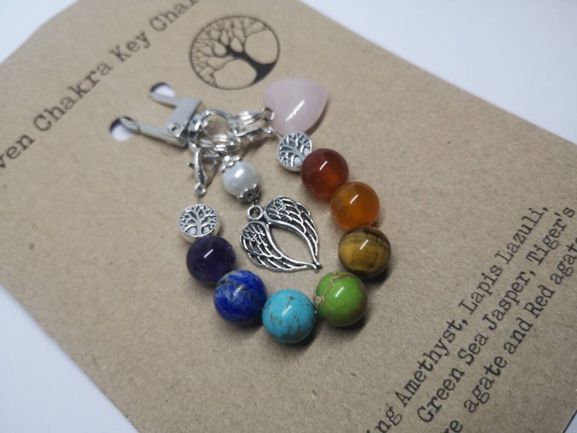 Chakra Beaded Keychain, Seven Chakra Keyring, Yoga Keychain, Tree of ...