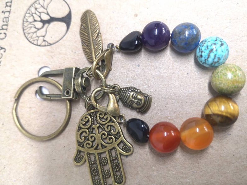 Seven Chakra Keyring Yoga Keychain Hamsa Hand Key Chain - Etsy UK