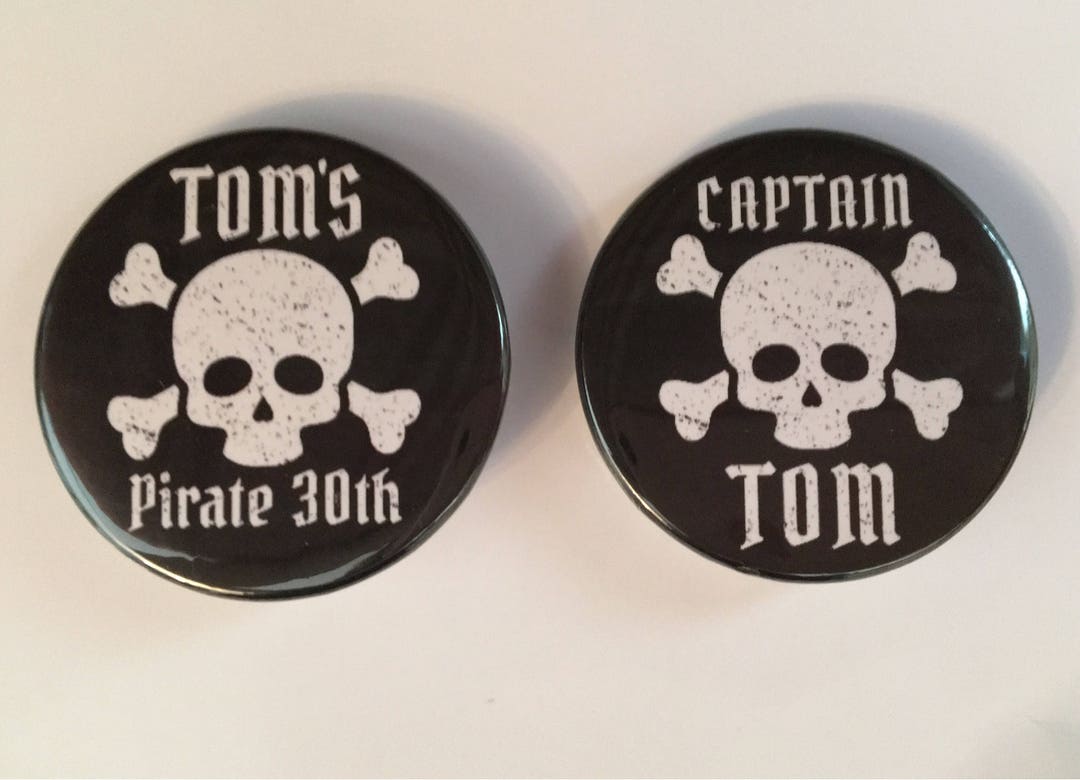 Personalised Pirate Themed Party Badges. (3.8cm Diameter Badge With a ...
