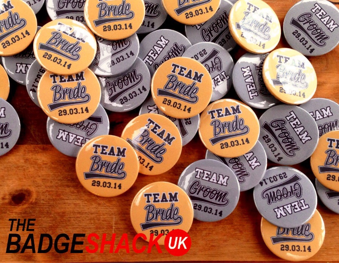 Personalised Team Bride and Groom Pin Badges or Magnets - Etsy