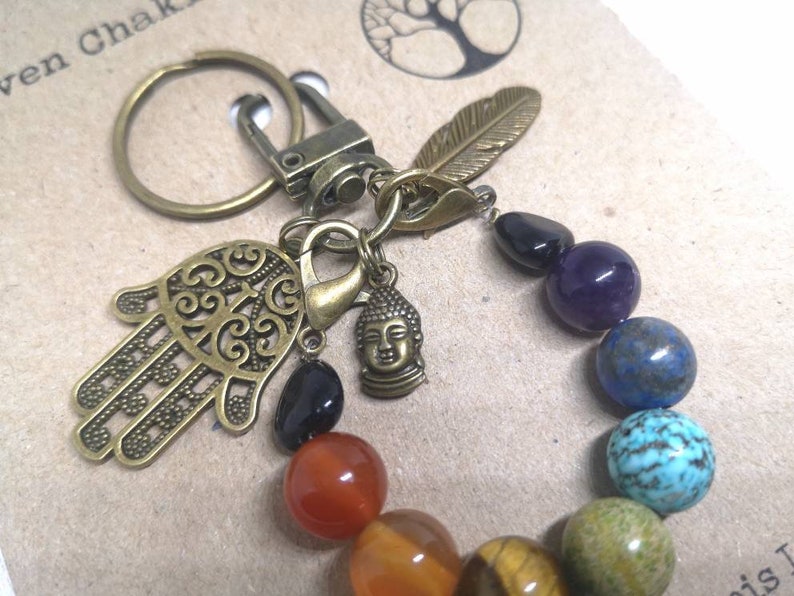 Seven Chakra Keyring Yoga Keychain Hamsa Hand Key Chain - Etsy UK