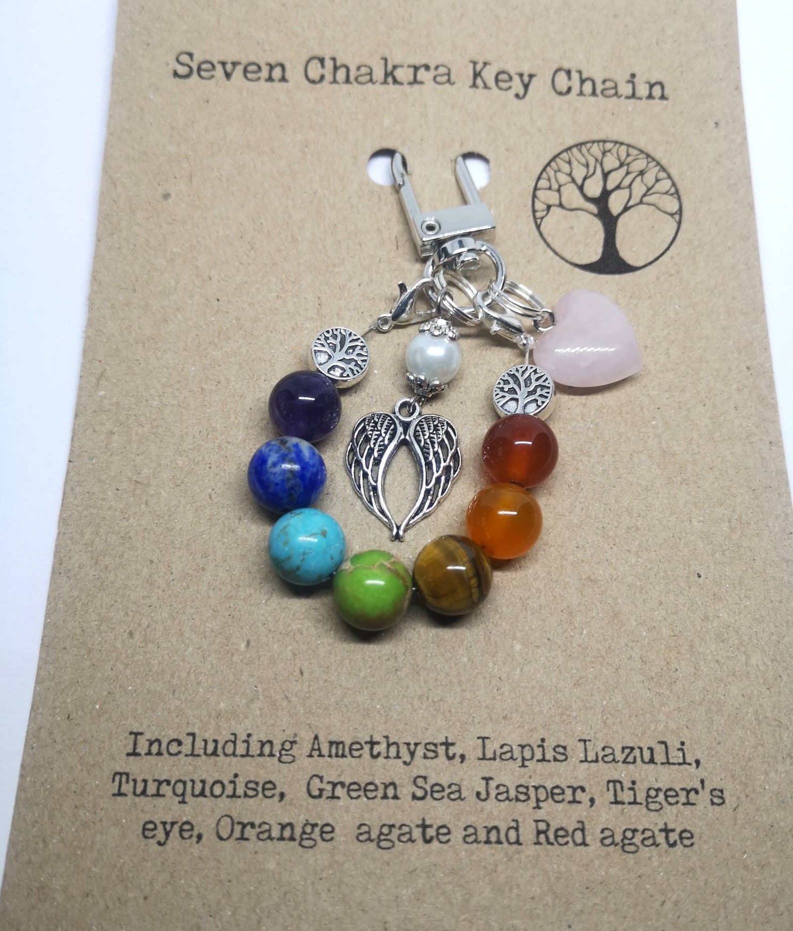 Chakra Beaded Keychain, Seven Chakra Keyring, Yoga Keychain, Tree of ...