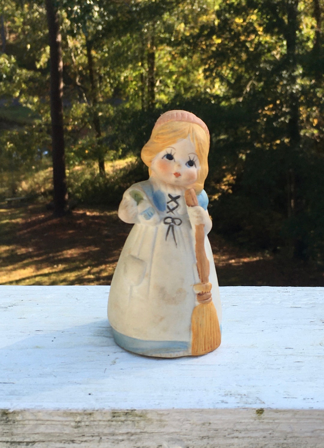 Vintage Jasco Merri-bells Maiden Girl Holding Broom Bisque Porcelain ...